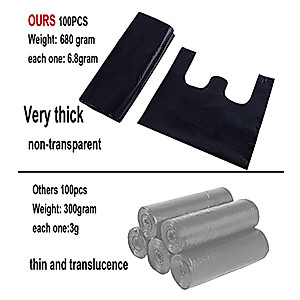 YYaaloa 100 pcs Small Black Trash Bags with Handles 14x22 Super Thick plastic Rubbish Bags,T-shirt bags,Wastebasket Bags for Office, Picnic,Kitchen, Bulk Bags (Black 100 pack)