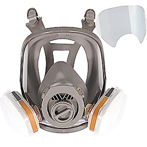 Trudsafe 25 in 1 Full Face Respirator Face Cover for Painting Sparying, Organic Vapor and Dust, Two Kinds of Connectors, 10 Pcs Lens Cover Included, Gas Cover Respirator with Organic Vapor Filter