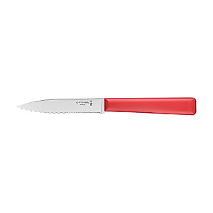 Opinel Les Essentials+ No. 313 Serrated Paring Knife, Corrosion Resistant + Dishwasher Safe, Made in France, Red