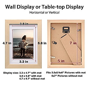 KINLINK 5x7 Picture Frames Natural Wood Frames with Acrylic Plexiglass for Pictures 4x6 with Mat or 5x7 without Mat, Tabletop and Wall Mounting Display, Set of 4