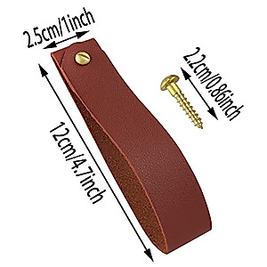 ZZLZX PU Leather Wall Hook Hanging Straps 4PCS Brown Pu Leather Curtain Rod Holder Towel Holders for Wall, Faux Leather Strap Hanger Wall Mounted Pu Leather Hooks for Towel Bathroom Kitchen