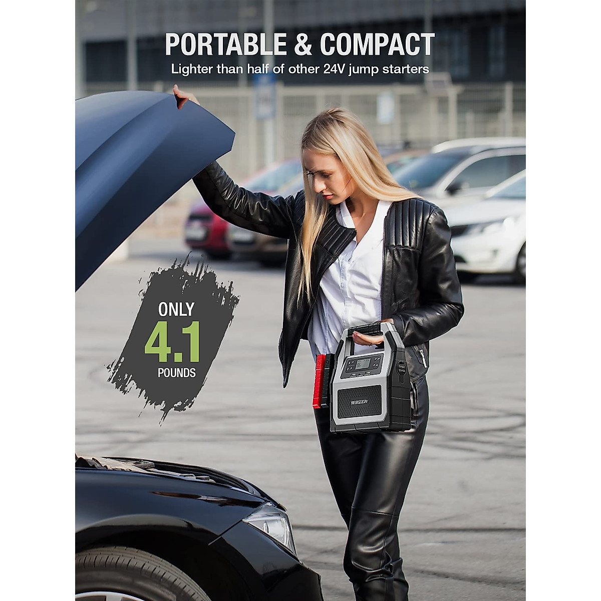 YESPER 12V/24V Car Jump Starter, 6000A Peak 4.1 lbs Portable Jump Starter Battery Pack 42000mAh Battery Booster Pack (Up to All Gas/Diesel Engine) Jumper Box with LED Screen…