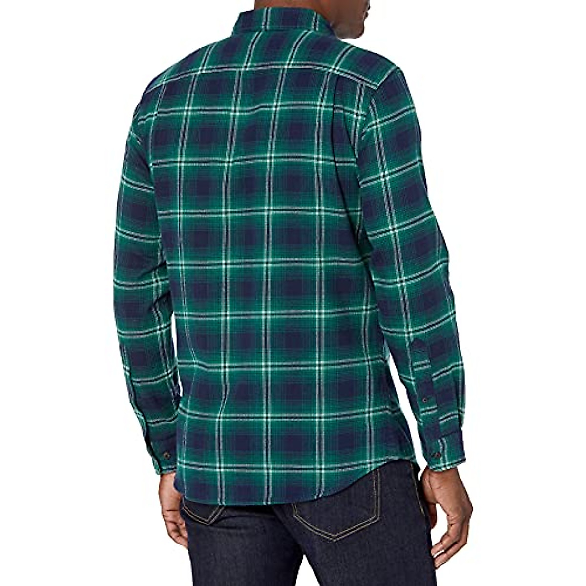 Amazon Essentials Men's Slim-Fit Long-Sleeve Plaid Flannel Shirt (Limited Edition Colors), Green Navy Plaid, Medium