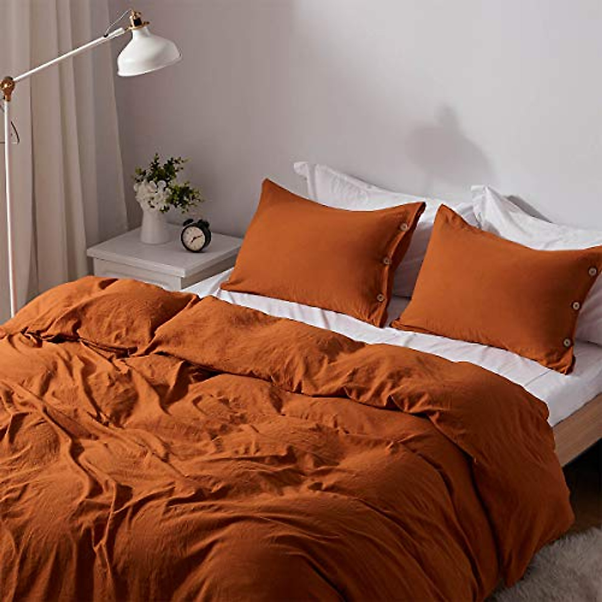 SunStyle Home Twin Size Duvet Cover Set with Buttons Closure Umber, 2 Pieces Solid Color Ultra Soft Skin-Friendly Comforter Cover Set (1 Duvet Cover +1 Pillowcase)