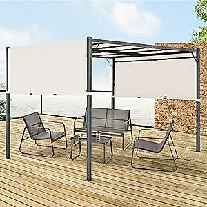 10 x 10 ft Pergola, Outdoor Pergola with Retractable Sun Shade Canopy and 60 Solar String Lights, Patio Metal Gazebo for BBQ, Party, Wedding, Patio, Backyard, Deck, Garden Beige