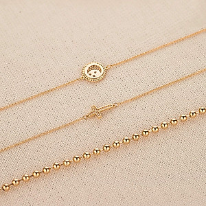 LOYATA Sideway Cross Bracelet Gold Diamond Cubic Zirconia 14K Gold Plated Dainty Chain Simple Jewelry Gift for Women