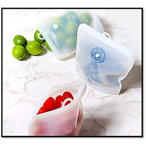 Ecoberi Reusable Food Storage Bags, BPA Free Silicone, Zip Closure, Microwave, Freezer, Dishwasher Safe, Lunch Box, Travel, Set of 3 (Blue)