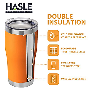 HASLE OUTFITTERS 20 oz Tumbler Bulk, Stainless Steel Tumblers with Lid, Vacuum Insulated Tumbler, Double Wall Powder Coated Cup, coffee mugs, Orange, 1 Pack