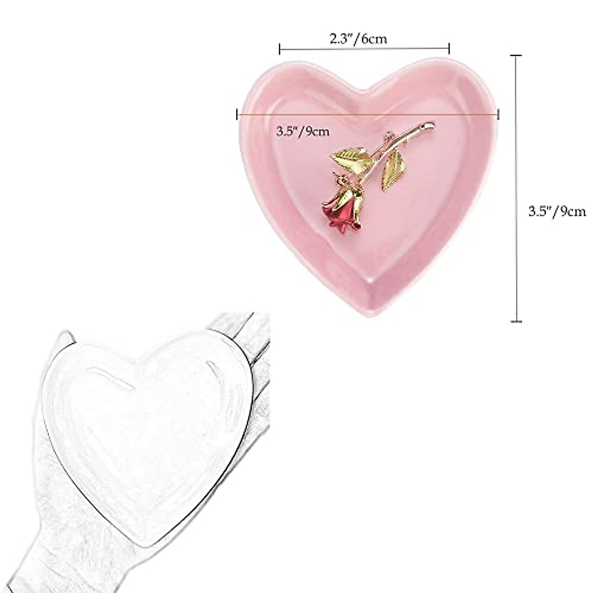 JAMEND CLXP Pink Heart Jewelry Tray, Engagement Wedding Ring Dish Earring Holder for Newlyweds, Sweet Gift for Mother Girls Women, Ceramic.NO ROSE.