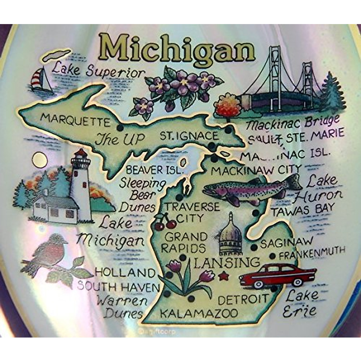 Michigan State Map Pearl Souvenir Collectible Spoon Rest agc