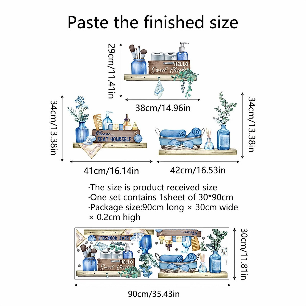 Blue Towel Shelf Wall Stickers, sacinora Cosmetic Brush Organizer DIY Wall Decals Removable Vinyl Peel and Stick for Boys Man Bathroom Restroom Toilet Art Home Decoration