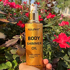 Shimmer Body Oil 2 Colors (2.8 Fl Oz (Pack of 1), Summer Body Glitter Moisturizing Light Shimmer Glow Non-Sticky Summer Body Luminizer and Illuminator Smooth (2.8 Fl Oz (Pack of 1), Gold)