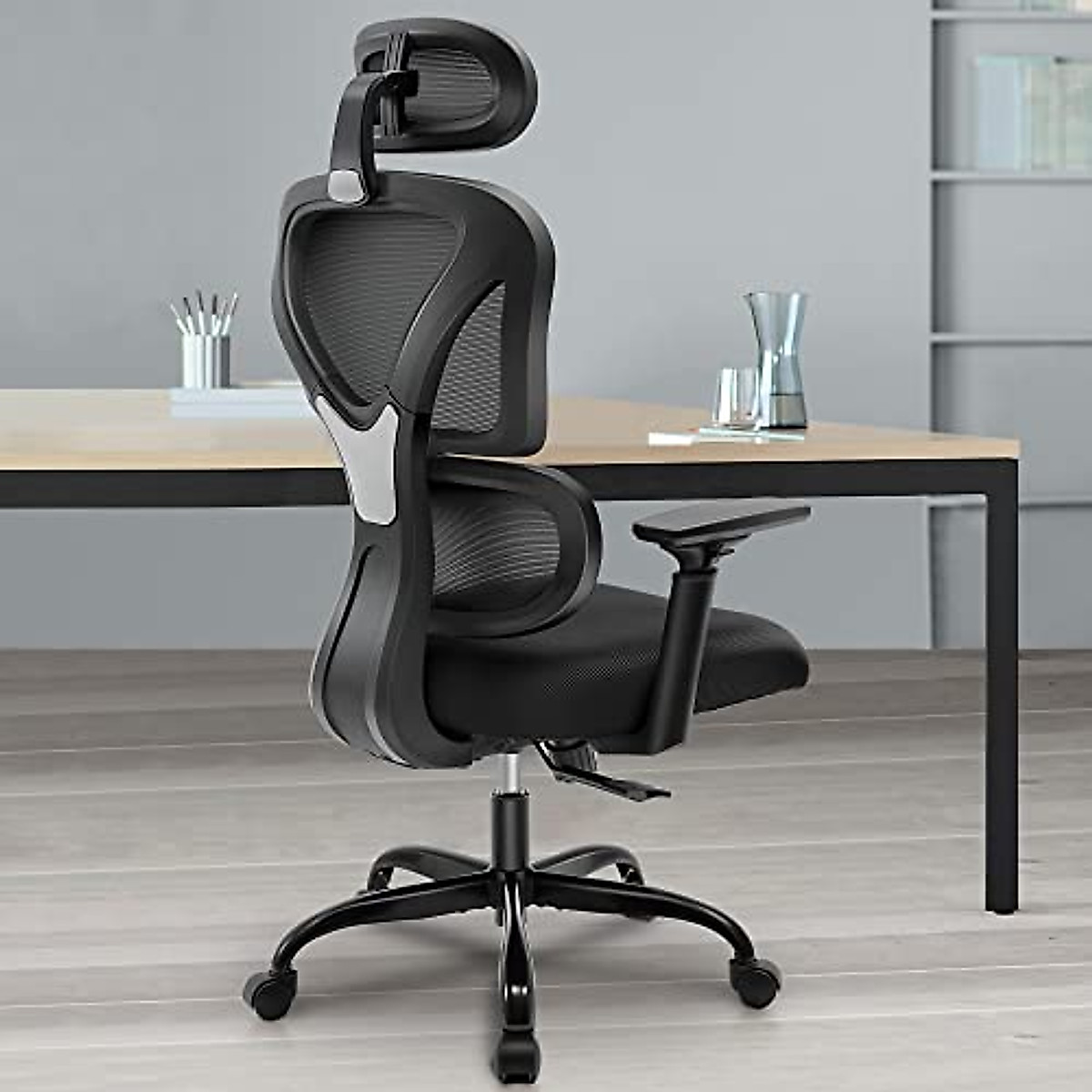 FelixKing Ergonomic Office Chair, Ergo 3D Computer Chair Breathable Mesh Desk Chair with Lumbar Support, High Back Gaming Chair with Adjustable Headrest and Armrests for Conference Room (Black)