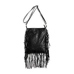 Black Boho Bag| Real Leather | Fringe Purse | Bohemian Bags | Hobo Tote Handbag
