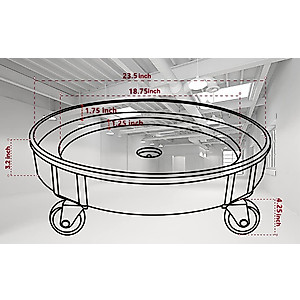 Pake Handling Tools 30 Gallon and 55 Gallon Drum Dolly - Durable Heavy Duty Plastic Drum Cart, 900 lb. Capacity, 5 Swivel Casters