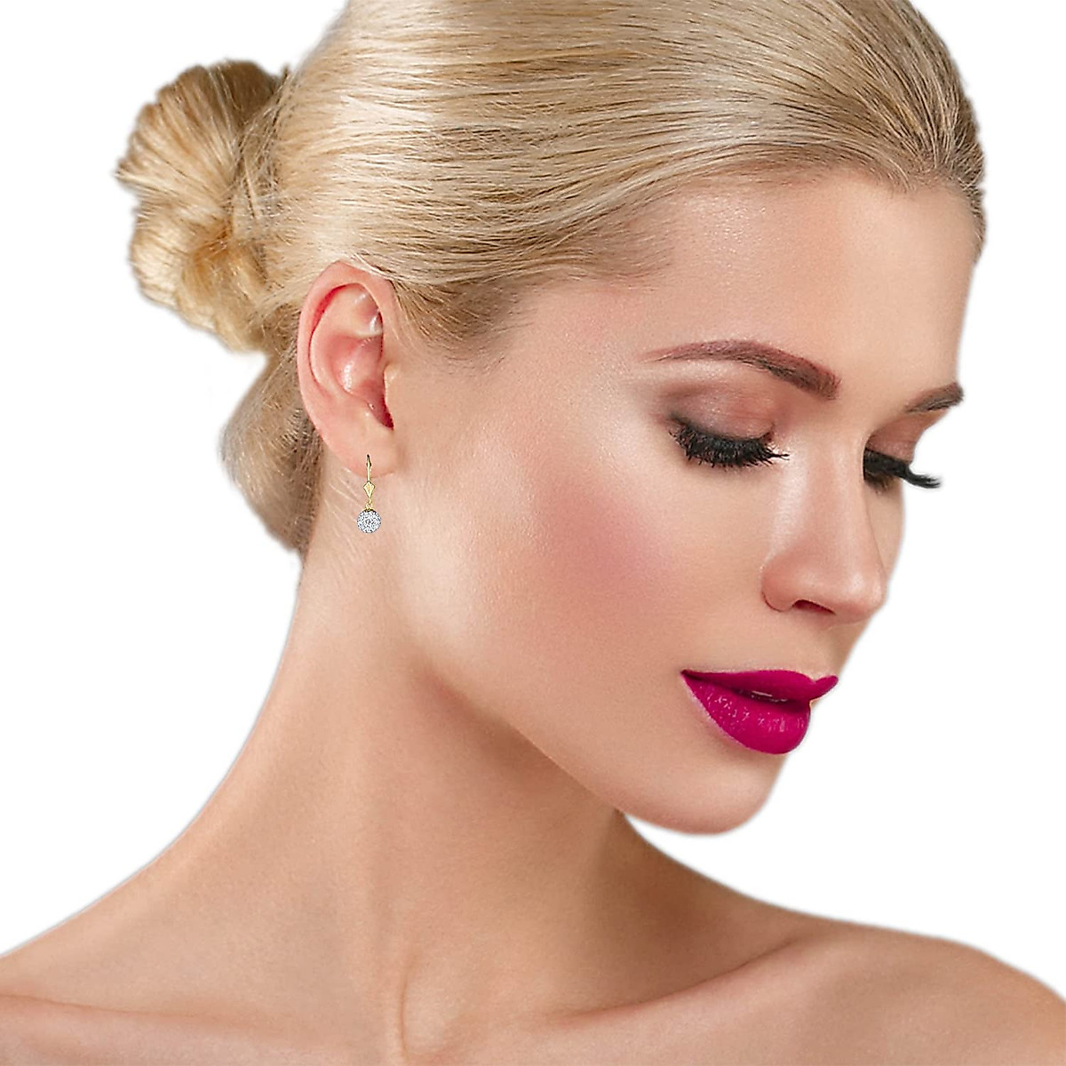 AVORA 10K Yellow Gold 8mm Swarovski Elements Crystal Dangle Ball Lever-back Drop Earrings