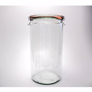 Weck Jar 974 Glass Jars 1.5L with Large Storage Capacity Preserving Jars with Airtight Lids Suitable for Pickling - 1 Jar with Glass Lid & Wooden Lid 54 fl. oz