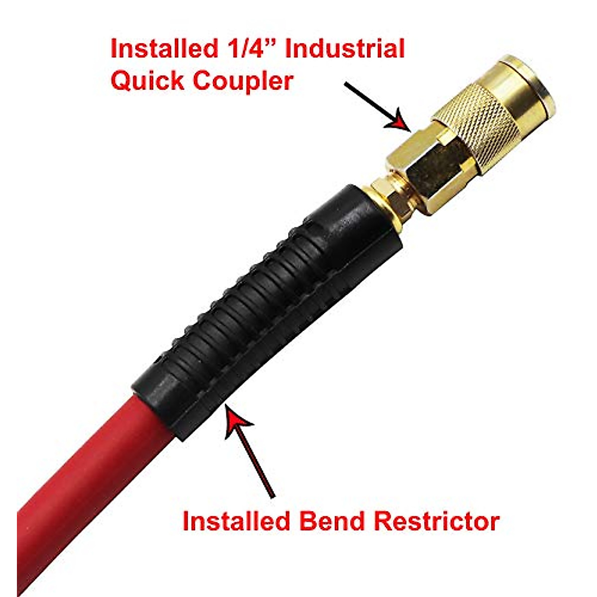 YOTOO Hybrid Lead-in Air Hose 3/8-Inch by 3-Feet 300 PSI Heavy Duty, Lightweight, Kink Resistant, All-Weather Flexibility with Bend Restrictors, 1/4" Industrial Quick Coupler and Plug, Red
