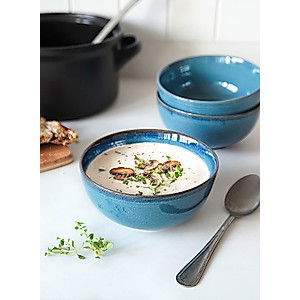 LE TAUCI Cereal Bowls 6 Inch, Ceramic Bowl Set for Soup, Dessert, Fruits, Salad, Noodle, Ramen, 22 Ounce Bowls for Kitchen, Set of 4, Ceylon blue