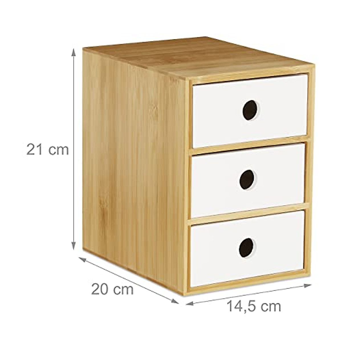 Relaxdays Desk Organiser, 3 Drawers, Bamboo & MDF, Office Storage Box, H x W x D: 21 x 14.5 x 20 cm, White, 1 Item