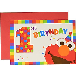 Amscan Sesame Street 1st Birthday Party Supplies Bundle Pack includes 16 Party Invitations with Envelopes, 16 Save the Date Stickers