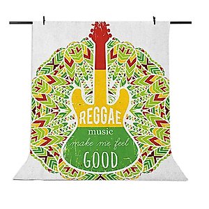 5x7 FT Rasta Vinyl Photography Backdrop,Reggae Music Makes Me Feel Good Quote Jamaican Island Culture Iconic Guitar Background for Baby Birthday Party Wedding Graduation Home Decoration