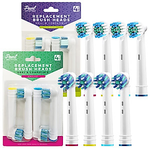 Pearl Enterprises Generic Electric Toothbrush Replacement Brush Heads. 8 Pack Variety Heads - 4 Cross, 4 Classic Clean. Easy Cleaning for Kids & Adults. Compatible with Oral B Electric Toothbrushes