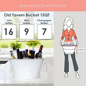 BREKX White Galvanized Beverage Bucket and Wine Bucket Chiller for Parties, Leak & Rust Resistant, Sealed, Large Ice Bucket for Cocktail Bar, 12-Quart / 4 Gallon Bucket