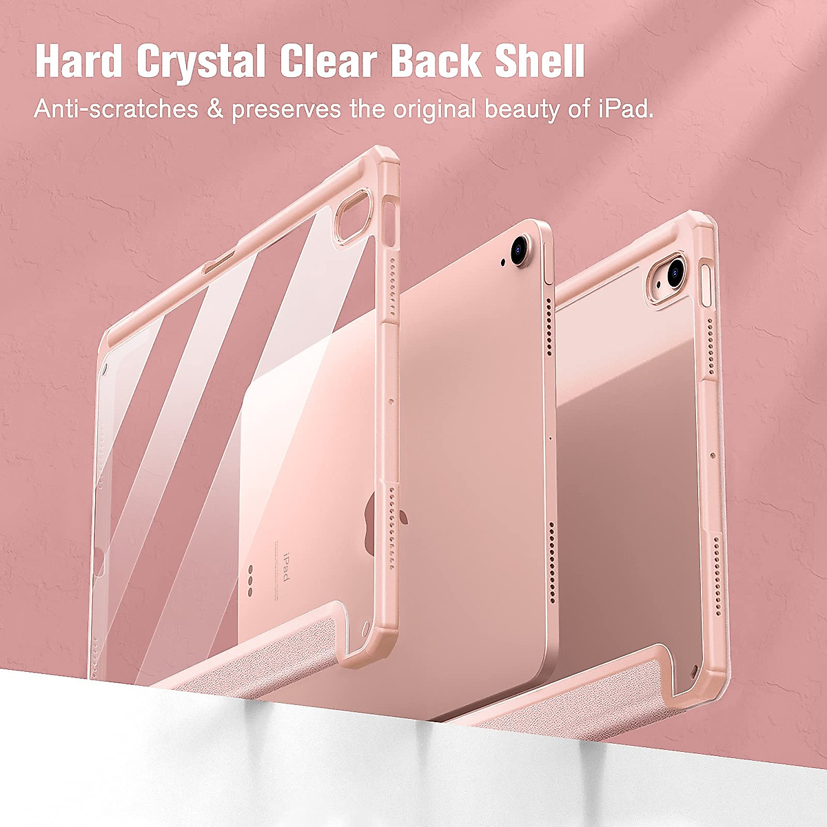 Fintie Hybrid Slim Case for iPad Air 11-inch M3 (2025) / M2 (2024), iPad Air 5th (2022) / 4th Generation (2020) 10.9 Inch - Shockproof Cover with Clear Back Shell & Pencil Holder, Rose Gold