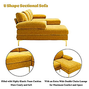 Olela U Shape Sectional Sofa,Modern Large Chenille Fabric Modular Couch,Extra Wide Sofa with Chaise Lounge and Golden Legs for Living Room (Musterd)