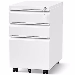 OLIXIS Home Office, File Cabinet Fireproof with Lock, Mobile Storage with Pre-Assembled, 3 Drawer, White