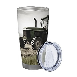 Tractor Agriculture Tranquil Tumbler with Lid and Straw 20oz Stainless Steel Car Cup for Hot and Cold Drinks, Double Wall Insulated Travel Coffee Mug Reusable Drink Thermos Cup Birthday Gifts