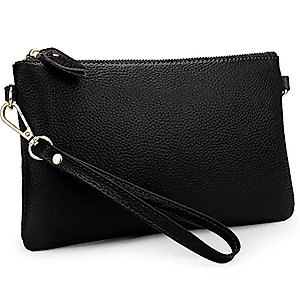 YALUXE Women Wristlet Clutch Genuine Full Grain Leather Crossbody Purse Smartphone Signature Wallet Strap