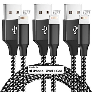 iPhone Charger [Apple MFi Certified] 3Pack 10FT Nylon Braided Lightning Cable Fast Charging iPhone Charger Cord Compatible with iPhone 13 12 11 Pro Max XR XS X 8 7 6 Plus SE and More