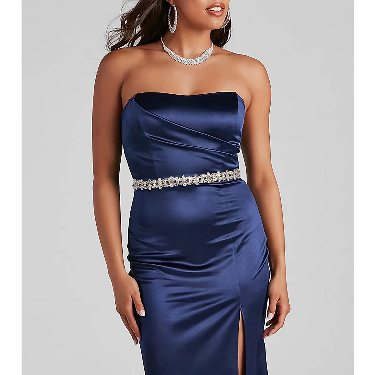 Rhinestone Belt Sliver Sparkly Crystal Dimonad Belt for Women Dresses Wedding Dress Bridal Belt Sliver Loop