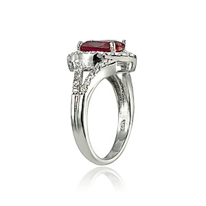 Lovve Sterling Silver Created Ruby & White Topaz Oval Fashion Split Shank Ring, Size 6