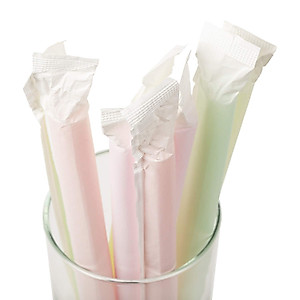 AmerCareRoyal 8.5" Colossal Paper Wrapped Neon Straws in Assorted Colors, Case of 2,000