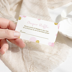 Pink and Gold Diaper Raffle Tickets, Girls Baby Shower Games for Prizes, Baby Shower Diaper Raffle Invitation Insert Cards, 25 Pack