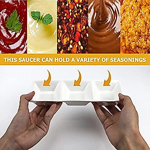 DOERDO 2PCS White Ceramic Serving Platters 3 Compartment Appetizer Serving Trays Snack Dishes, Divided Sauce Dishes for Restaurant Kitchen Spices Vinegar Nuts, 8 x 2.6 inch