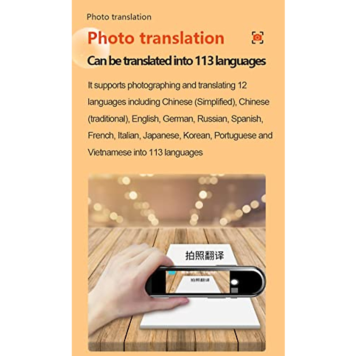 Language Translator with Camera, 5.0 LCD Touchscreen, Camera & Voice Translator, Translator Pen Scanner, OCR Reading Pen with Text to Speech, WiFi Connection, 112 Languages