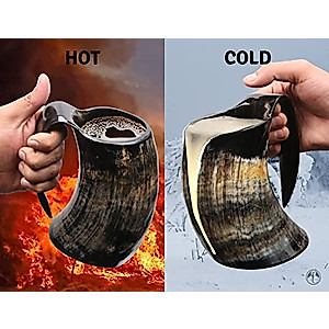 Viking Horn Mug - 100% Authentic 16oz - Ultimate Unique Handmade Ox Horn Norse Mug for Hot & Cold Drinks with Gift Bag - Food Grade Medieval Style Man's Beer & Mead Cup…
