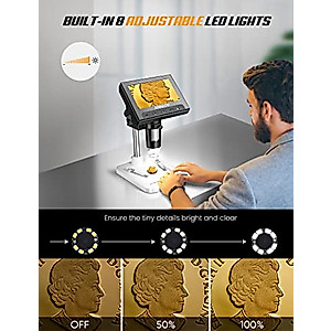 4.3 Inch Coin Microscope,ANNLOV 50X-1000X Magnification LCD Digital Microscope with 8 Adjustable LED Lights for Kids and Adults for Coin/Stamps/Plants/Soldering