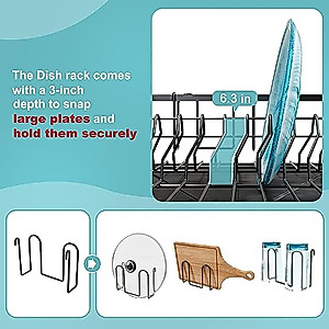 MAJALiS Dish Drying Rack, Dish Racks for Kitchen Counter, Dish Drainer with Drainboard Set, Drying Mat, Glass & Utensil Holder, Durable Stainless Steel Kitchen Organizer and Storage, Black