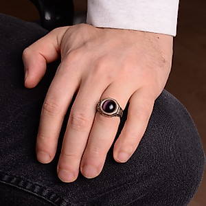 Men's 925 Sterling Silver Handmade Ring with Natural Amethyst Gemstone - Byzantine Empire Design