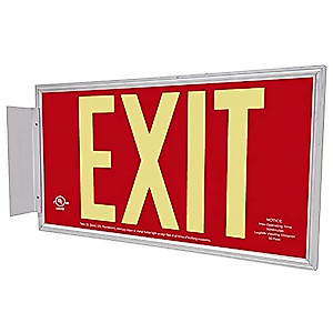 LFI Lights | Aluminium Photoluminescent Red Exit Sign | 50' Viewing Distance | Aluminum Frame | Wall, Ceiling, or Side Mount | Single Sided | Optional Adhesive Arrows | UL Listed | PA2-R-50-S