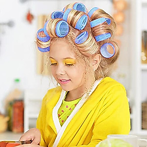 Self Grip Hair Rollers Set, Jumbo Size Hair Curlers, Salon Hair Dressing Curlers, Self Holding Rollers for DIY or Hair Salon Curlers for Hair Styling, 4 Sizes 24 Pack (Blue)
