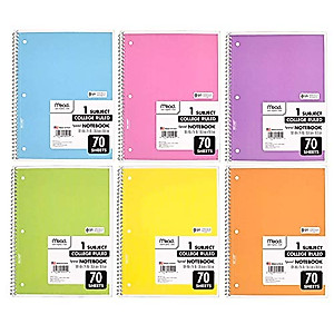 Mead Spiral Notebook, Pack of 18, 1 Subject College Ruled Spiral Bound, Pastel Color School Notebooks Included, 70 Pages…