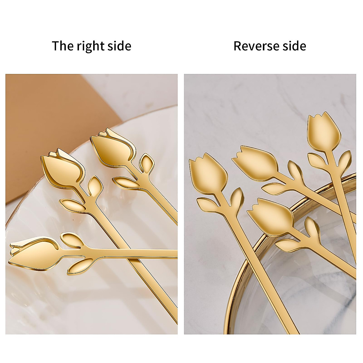 SGVRPVZ Gold Tulip/Rose Handle 12-Pcs Mini Coffee Spoons Set - 6" Stainless Steel for Espresso, Tea, Dessert - Ideal for Demitasse & Small Servings