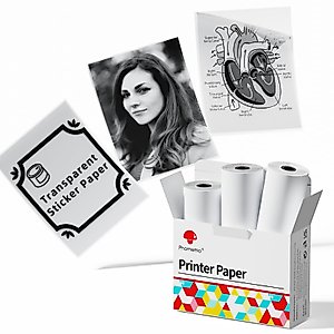 Phomemo Adhesive Transparent Thermal Paper, for Phomemo M02/M02 Pro/M02S/M03/M04S Mini Thermal Printer, 50mm x 3.5m, Diameter 30mm, 3 Rolls