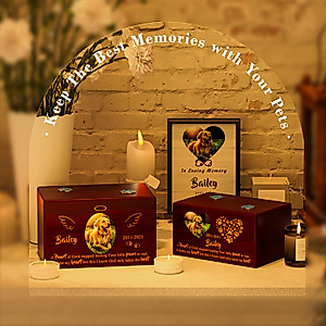 Bemaystar Pet Urns for Dogs Ashes - Custom Pet Ashes Keepsake Box, Personalized Pet Cremation Photo Urn, Wooden Pet Memorial Funeral Urns Box, Loss Pet Gift for Pet Lovers Medium 0-72lbs